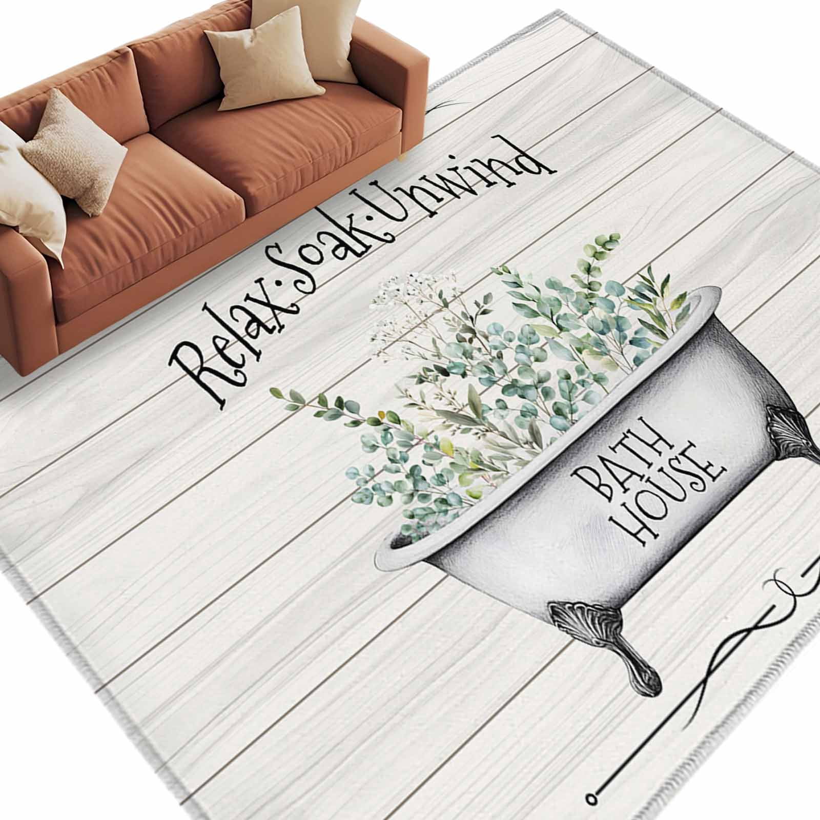 Area Rug 60×96in, Bathtub Eucalyptus Relax Soak Unwind Quote Floor ...