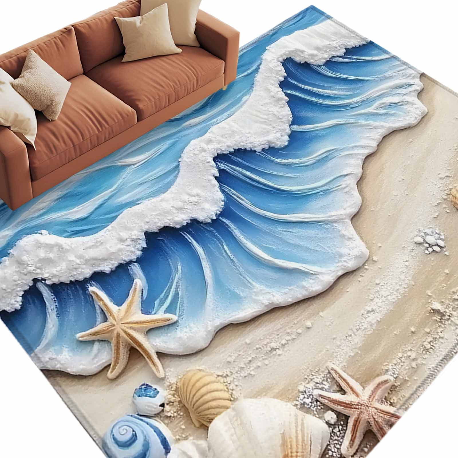 Area Rug 60×96in, Beach Marine Life Starfish Shell Floor Carpet Living ...
