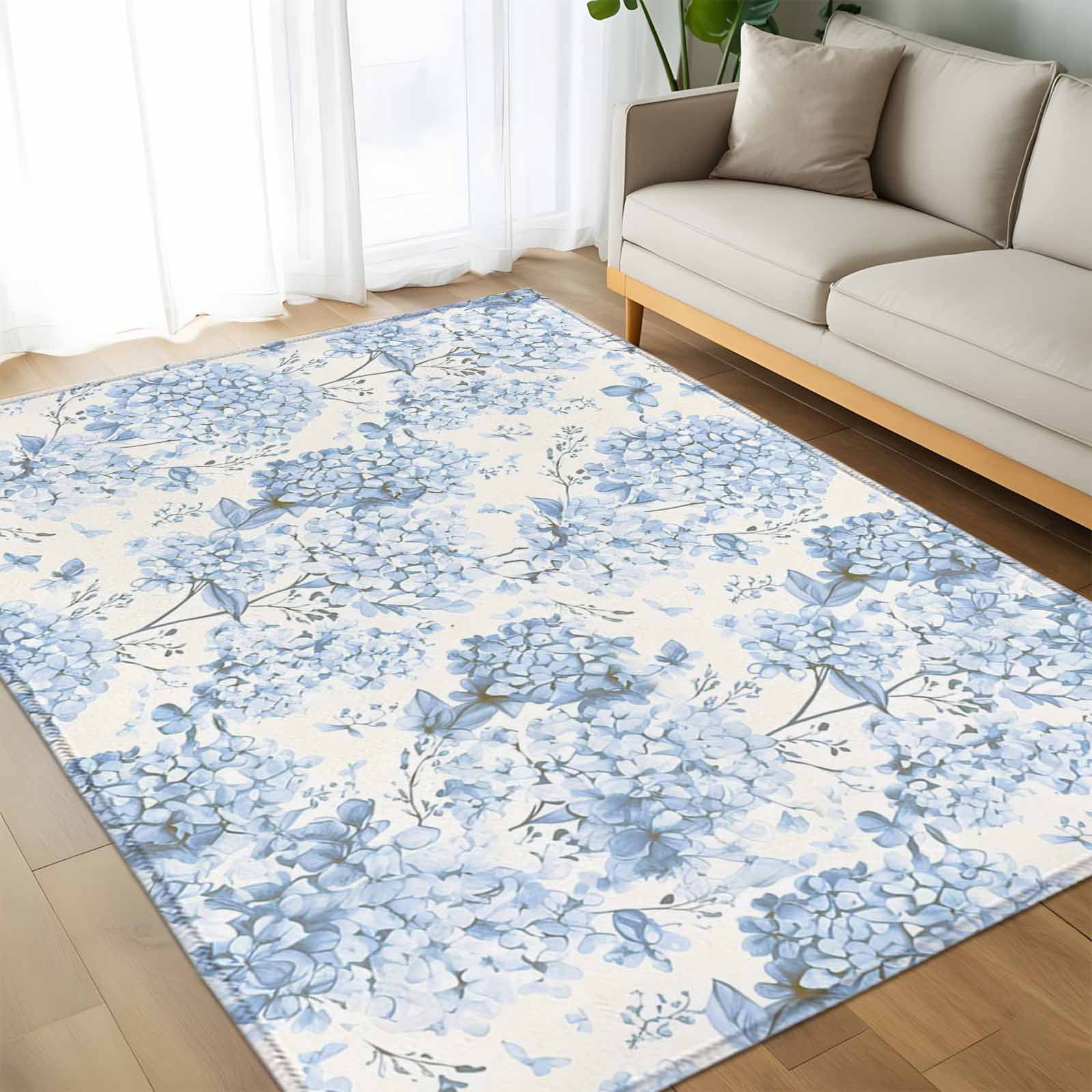 Area Rug 60×96in, Blossoms Hydrangea Floral Floor Carpet Living Room ...