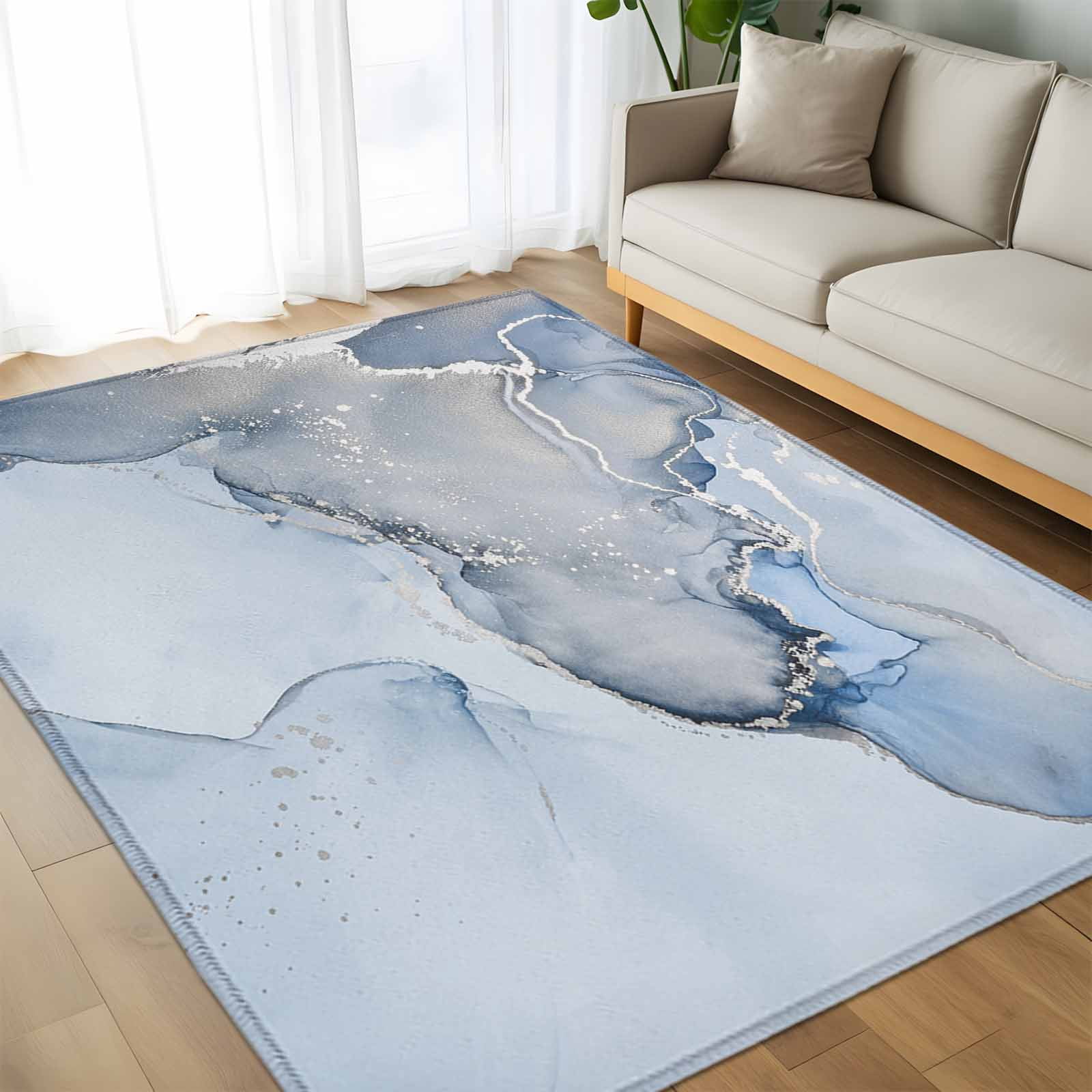 Area Rug 60×96in, Blue Marble Abstract Clouds Water Ripple Floor Carpet ...