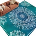 Area Rug 60×96in, Bohemian Abstract Flower Teal Blue Gradient Floor ...