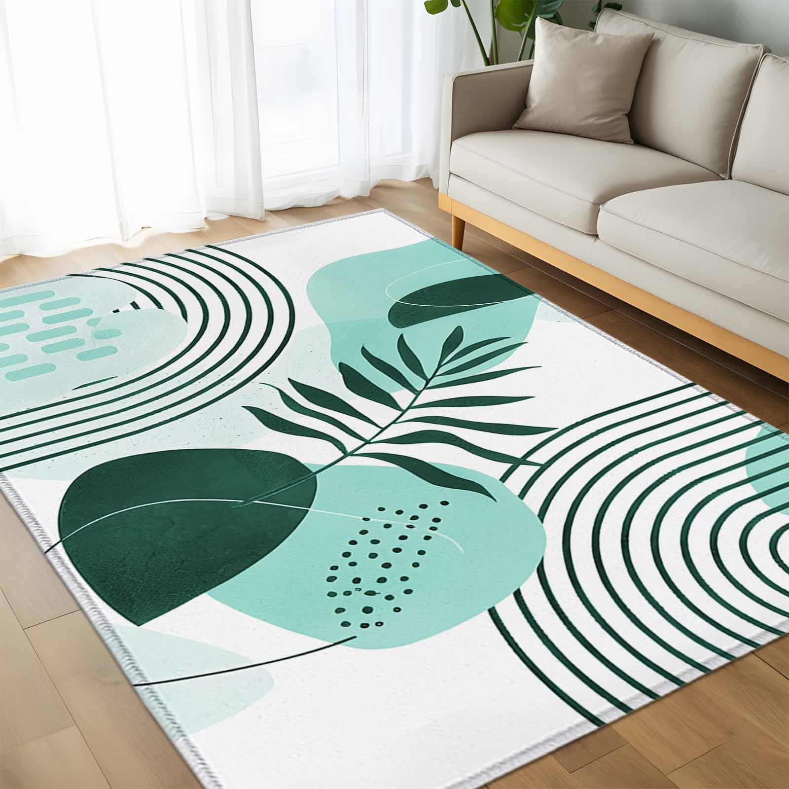 Area Rug 60×96in, Boho Abstract Teal Color Block Floor Carpet Living ...