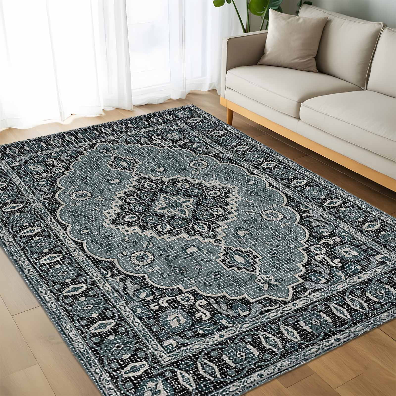 Area Rug 60×96in, Boho Traditional Flower Floor Carpet Living Room Rug ...