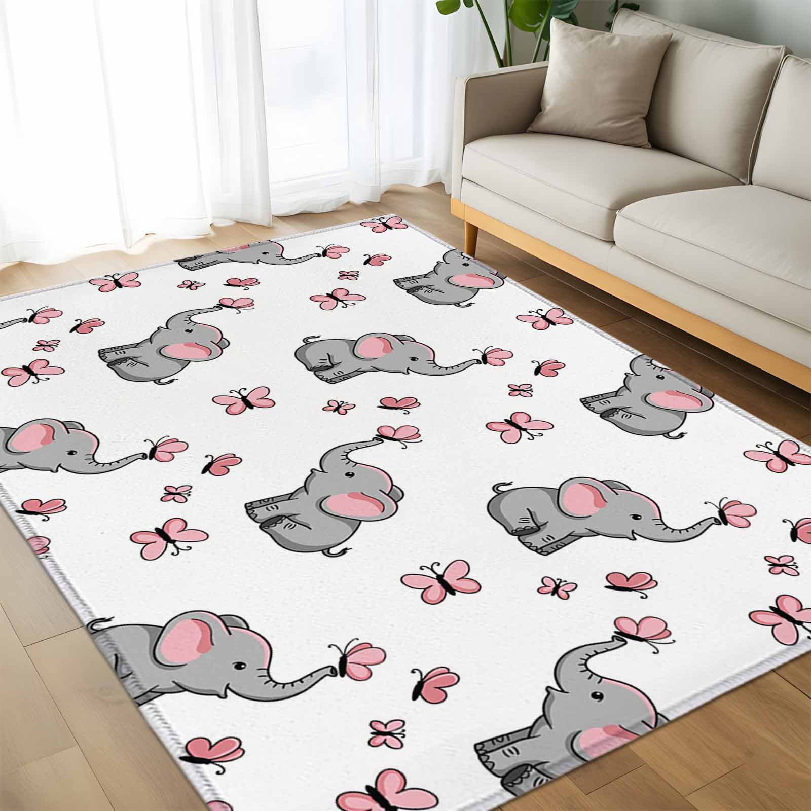 Area Rug 60×96in, Cartoons Little Elephants Floor Carpet Living Room ...