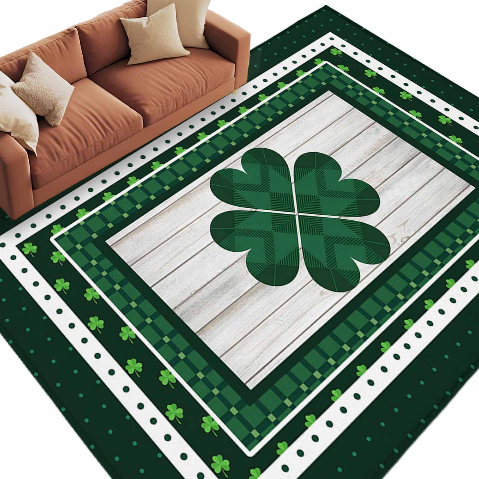 Area Rug 60×96in, Celtic Lucky Clovers Check with Dot Border Floor ...