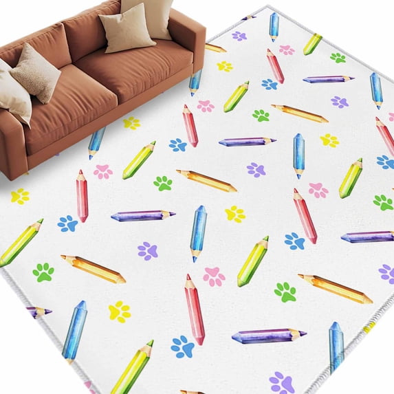 Area Rug 60×96in, Childlike Colorful Pencil Paw Print Floor Carpet ...