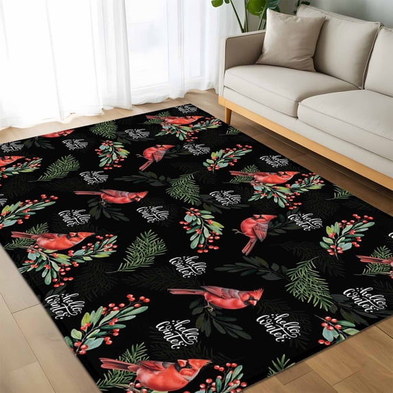 Area Rug 60×96in, Christmas Red Cardinal Berry Floor Carpet Living Room ...
