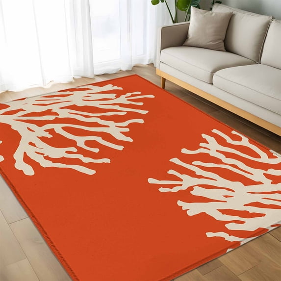 Area Rug 60×96in, Classic Ocean Beige Coral on Orange Floor Carpet ...