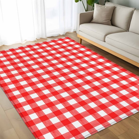 Area Rug 60×96in, Country Red Buffalo Plaid Floor Carpet Living Room ...
