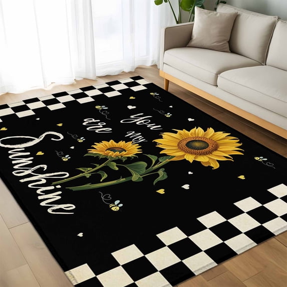 Area Rug 60×96in, Country Sunflower Sunshine Quote Floor Carpet Living ...