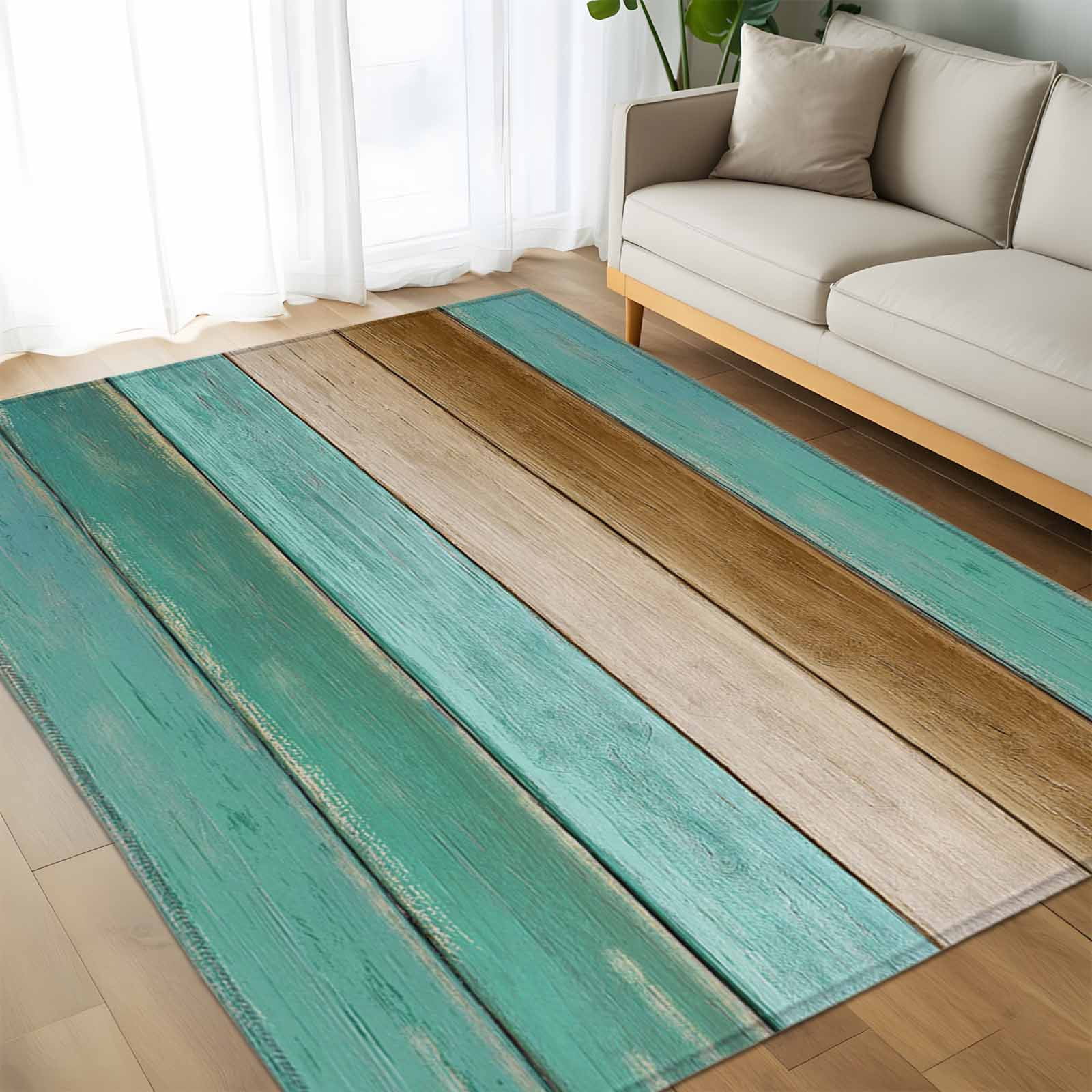 Area Rug 60×96in, Farm Duck Green Wood Board Floor Carpet Living Room ...