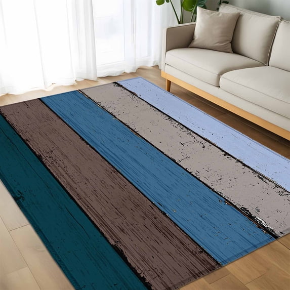Area Rug 60×96in, Farmhouse Blue Gradient Wood Board Floor Carpet ...
