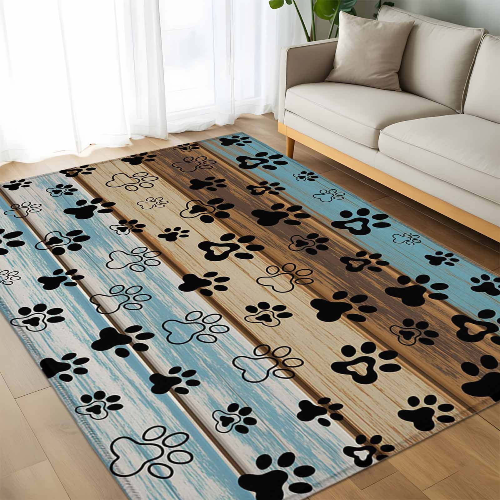 Area Rug 60×96in, Farmhouse Dog Paw Print Floor Carpet Living Room Rug ...