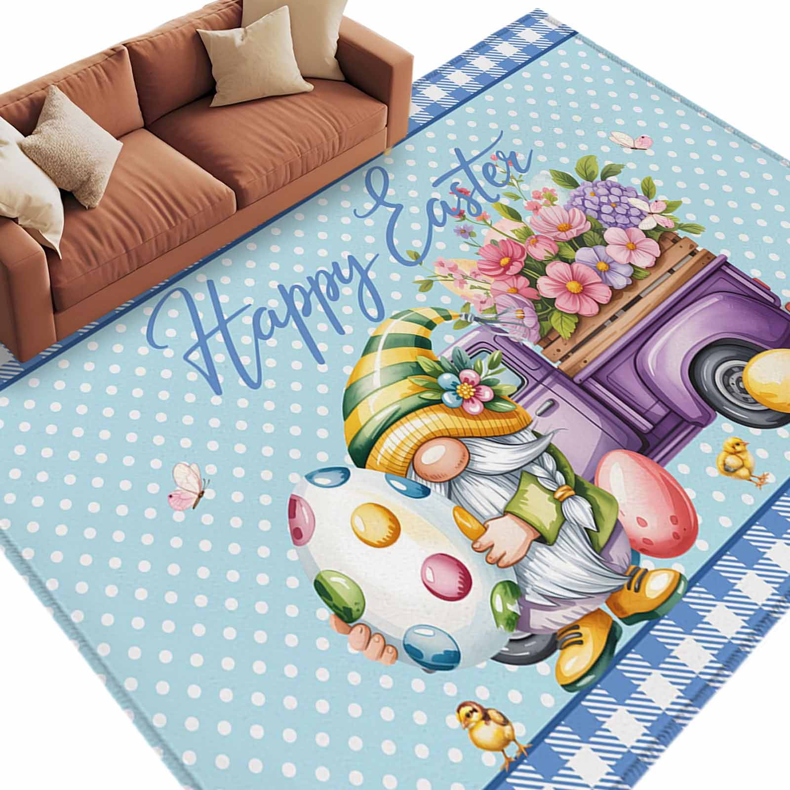 Area Rug 60×96in, Farmhouse Dwarf Easter Egg Floor Carpet Living Room ...