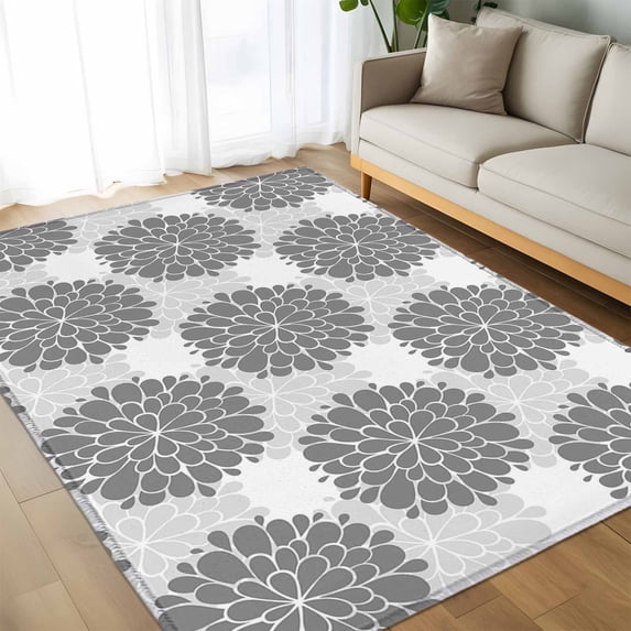 Area Rug 60×96in, Farmhouse Grey Flower Pattern Floor Carpet Living ...