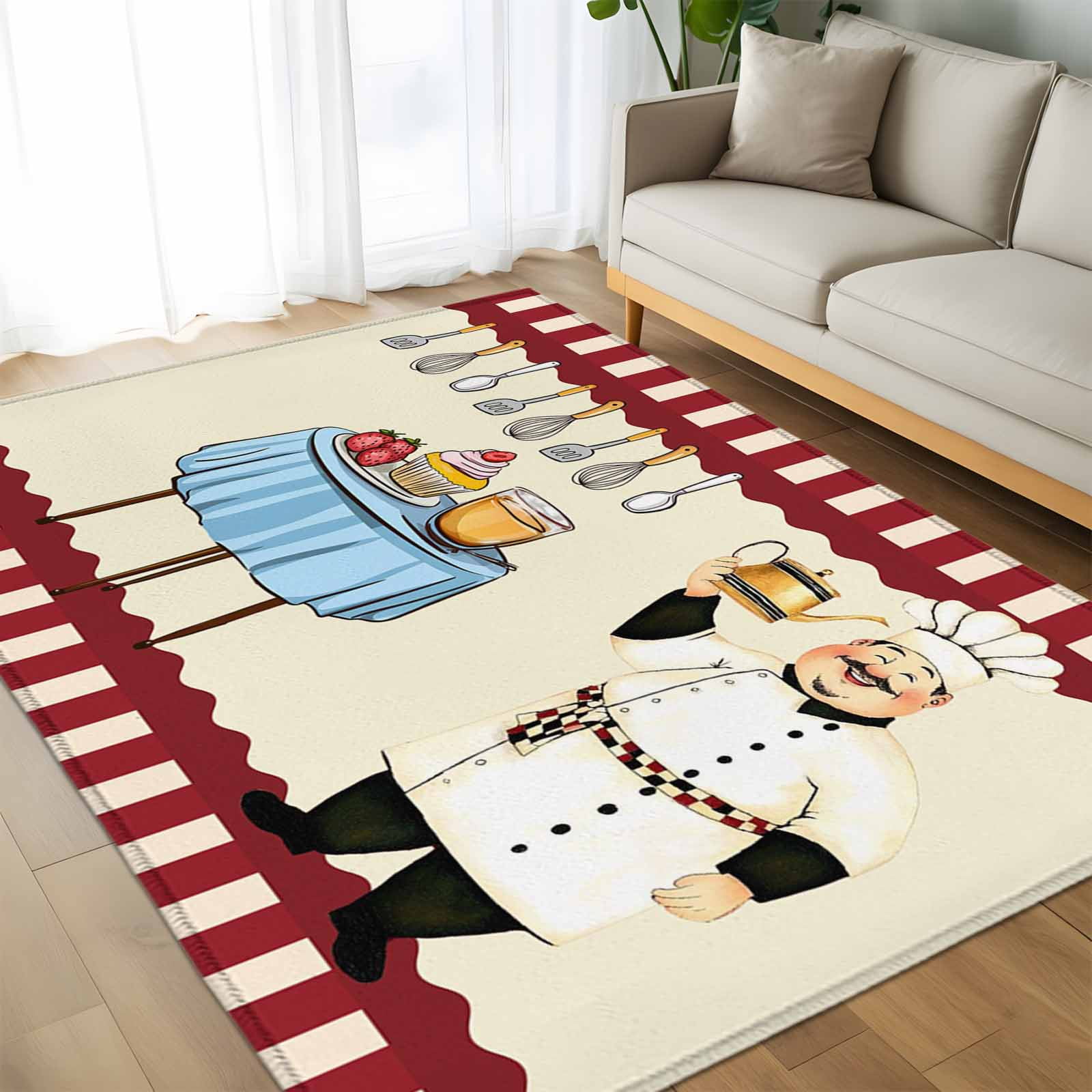 Area Rug 60×96in, Fun Chef Cutlery Gourmet Floor Carpet Living Room Rug ...