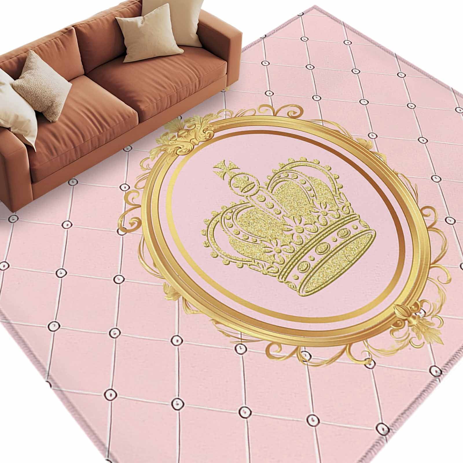 Area Rug 60×96in, Golden Crown Queen Pink Lattice Floor Carpet Living ...