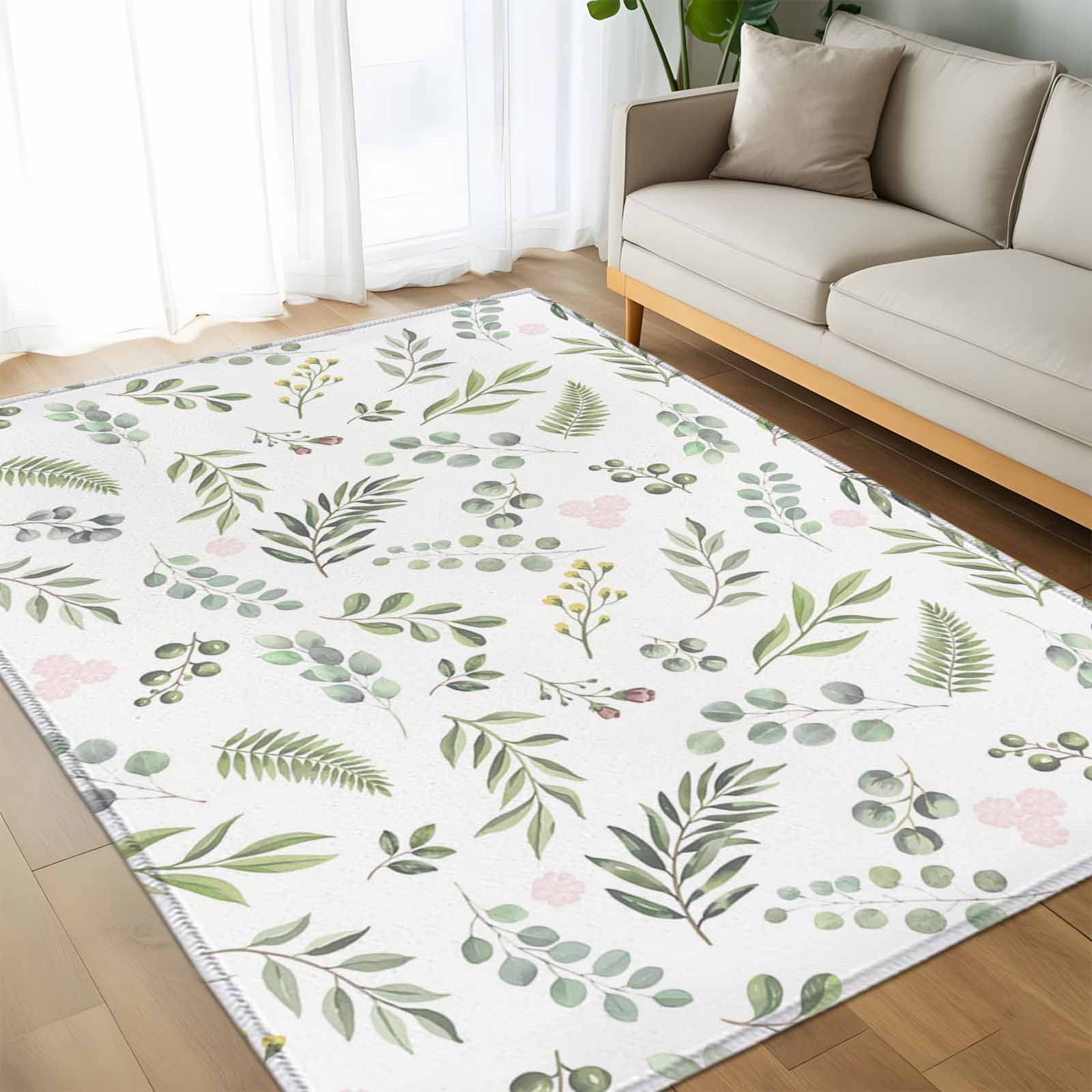 Area Rug 60×96in, Green Eucalyptus Leaves Herb Floor Carpet Living Room ...