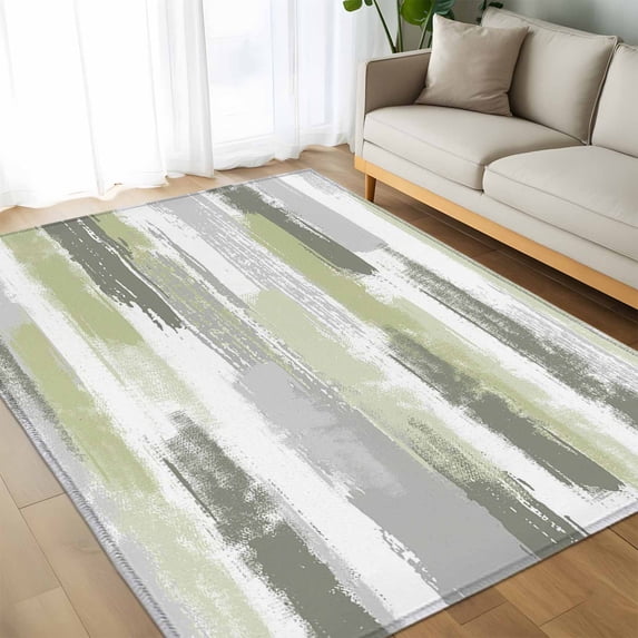 Area Rug 60×96in, Green Grey Striped Floor Carpet Living Room Rug ...