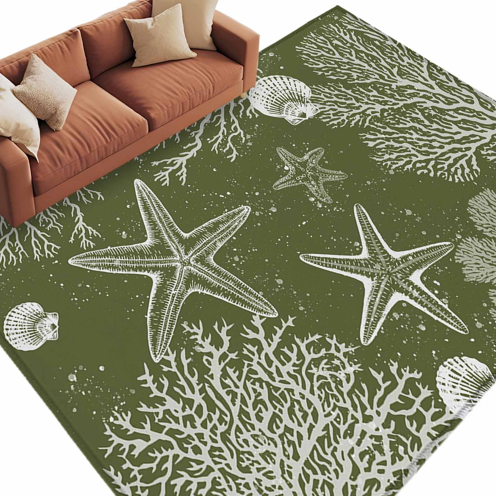 Area Rug 60×96in, Green Ocean Abstract Starfish Floor Carpet Living ...