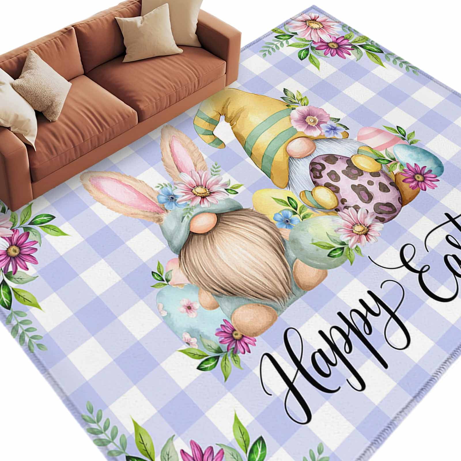 Area Rug 60×96in, Happy Easter Gnomes Floor Carpet Living Room Rug ...