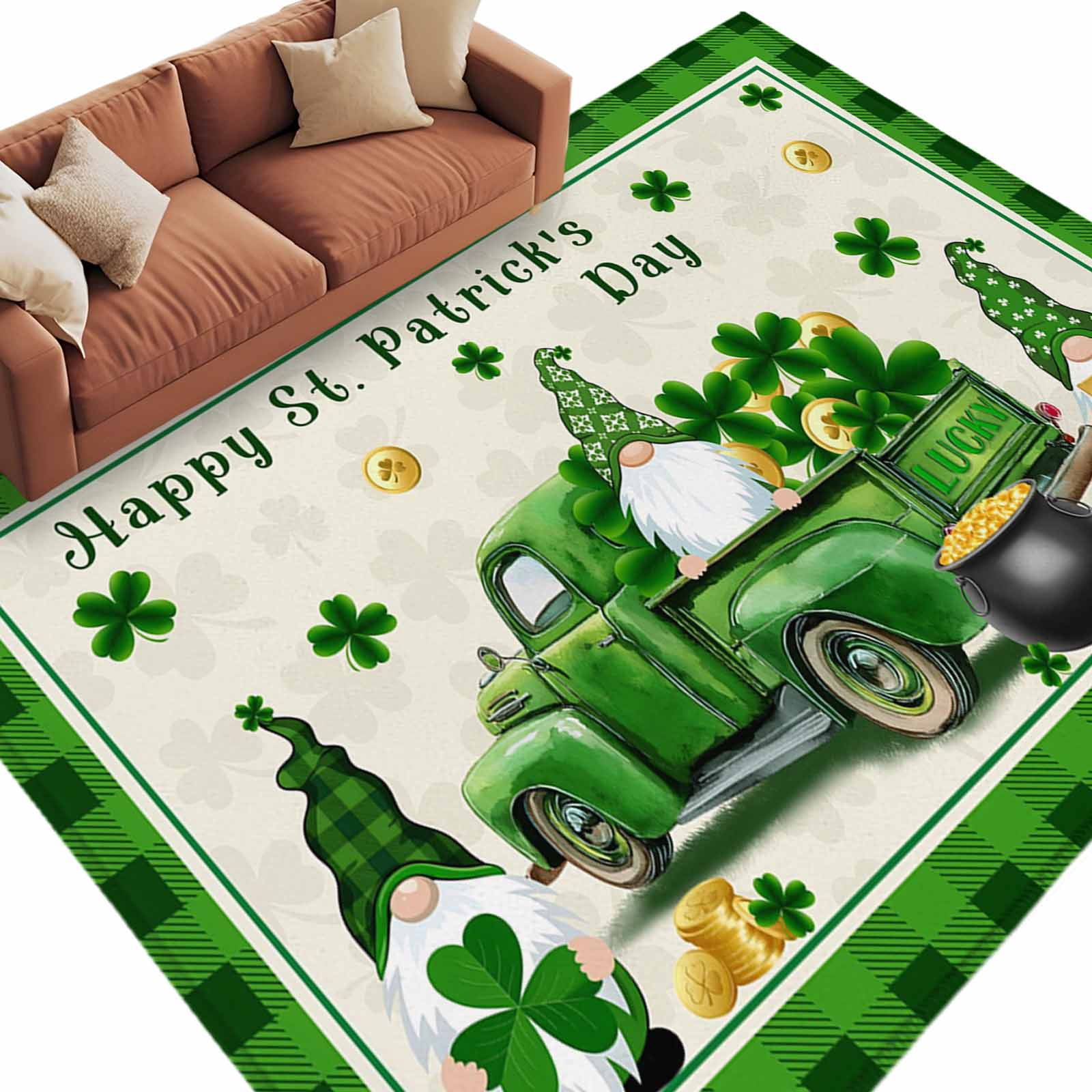 Area Rug 60×96in, Happy St. Patrick's Truck Dwarf with Clovers Floor ...