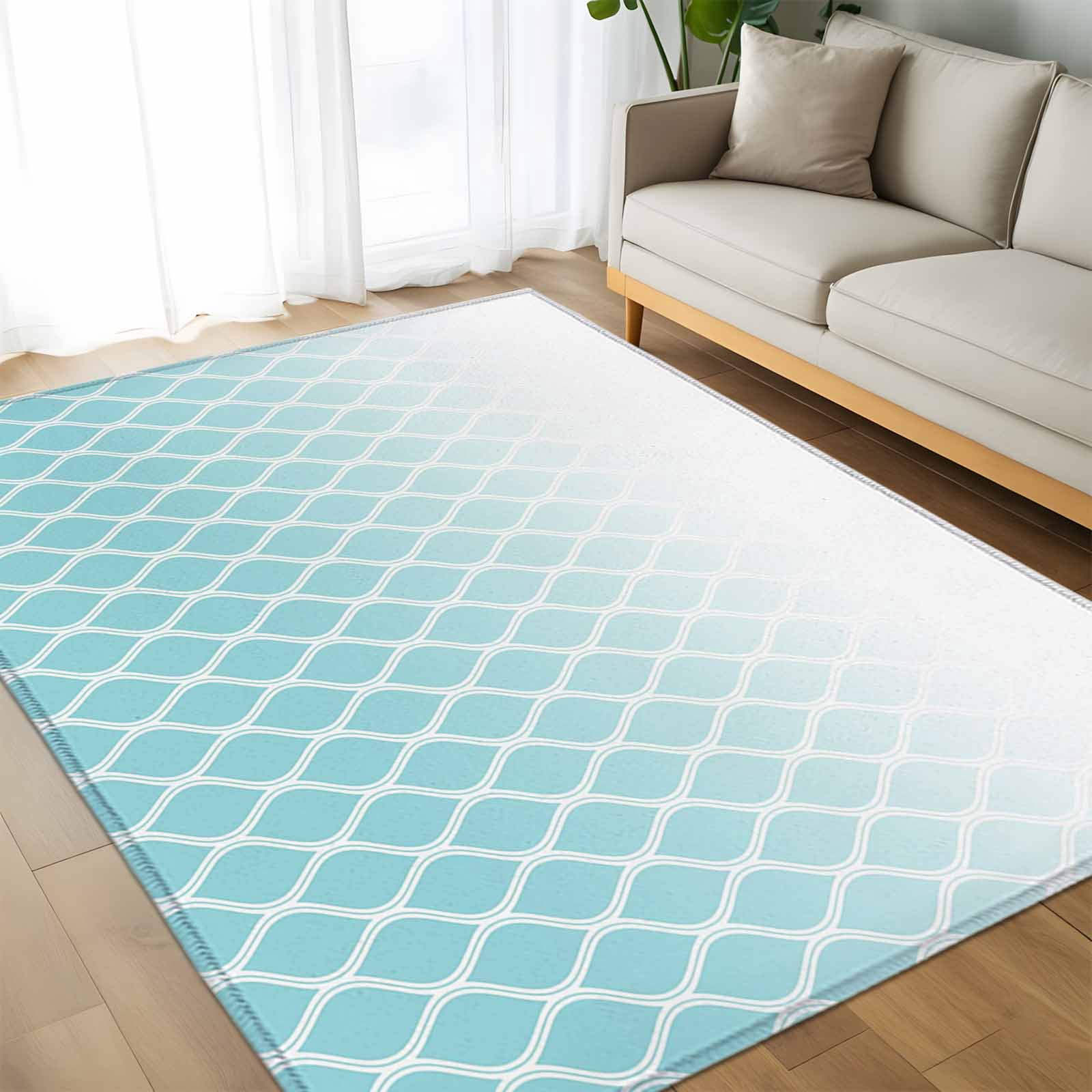 Area Rug 60×96in, Light Blue Gradient Buffalo Lattice Floor Carpet ...