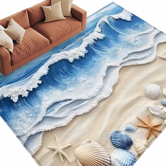Area Rug 60×96in, Marine Life Starfish Shell Beach Floor Carpet Living ...