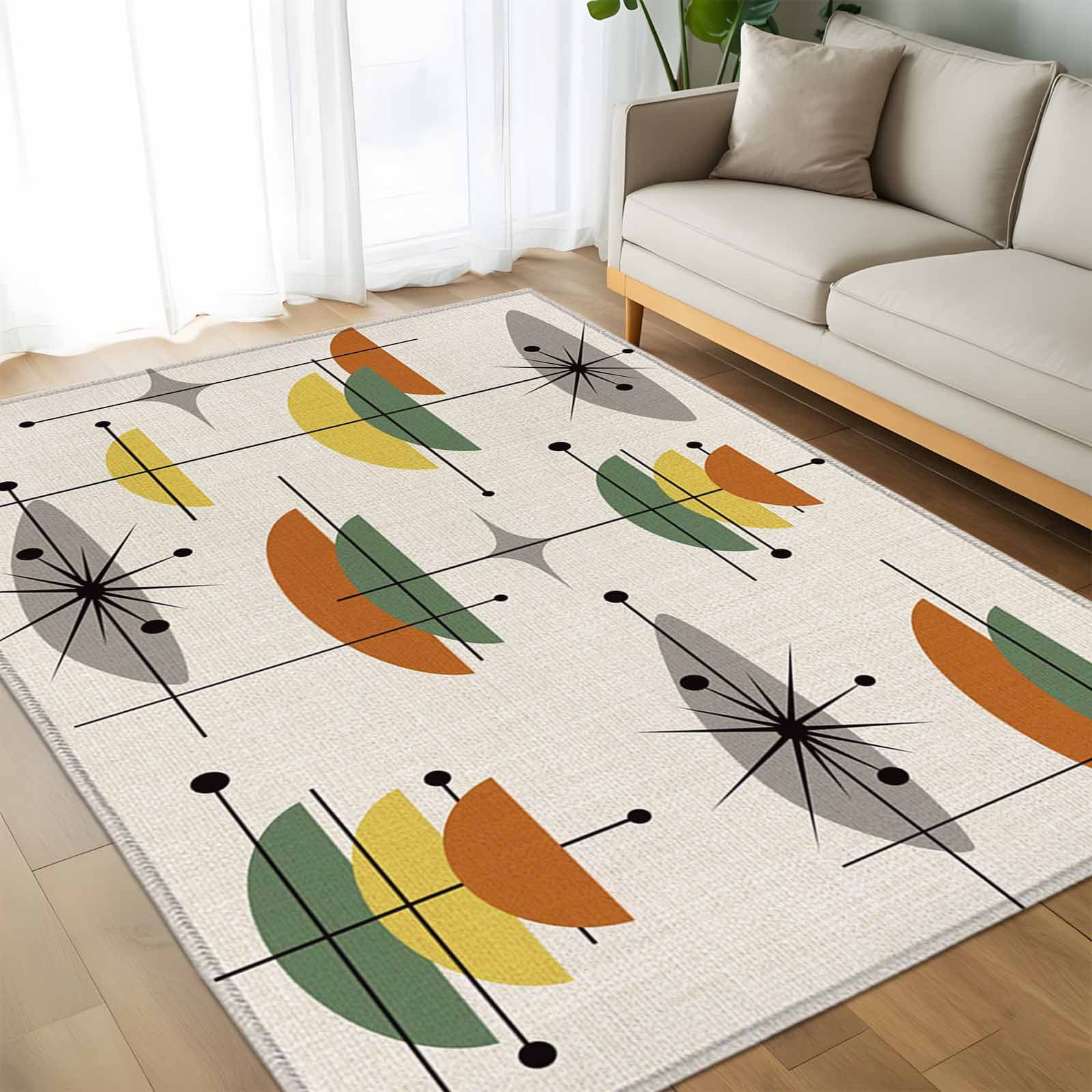 Area Rug 60×96in, Mid Century Color Block Floor Carpet Living Room Rug ...