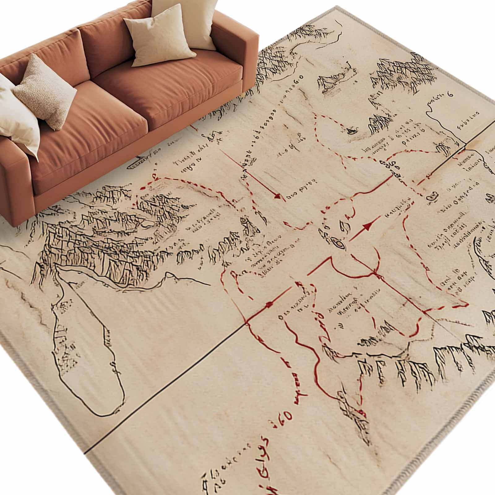 Area Rug 60×96in, Middle Earth Map on Vintage Floor Carpet Living Room ...