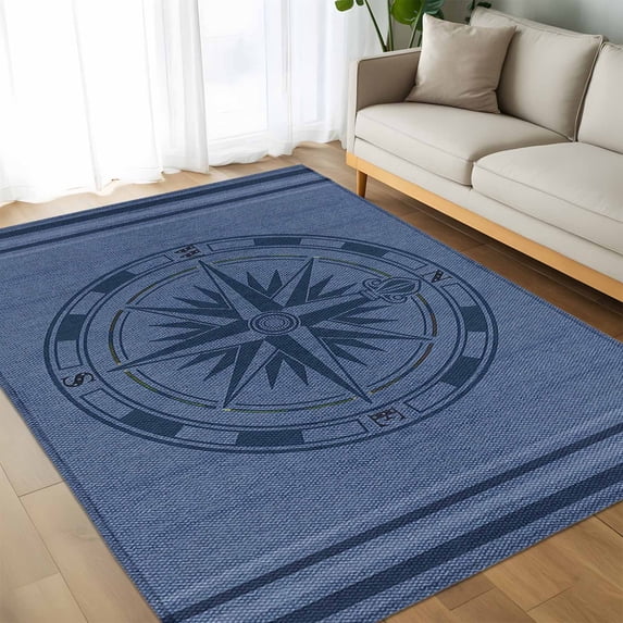 Area Rug 60×96in, Nautical Marine Compass Texture Floor Carpet Living ...