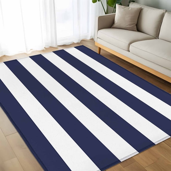 Area Rug 60×96in, Navy Blue and White Stripe Floor Carpet Living Room ...