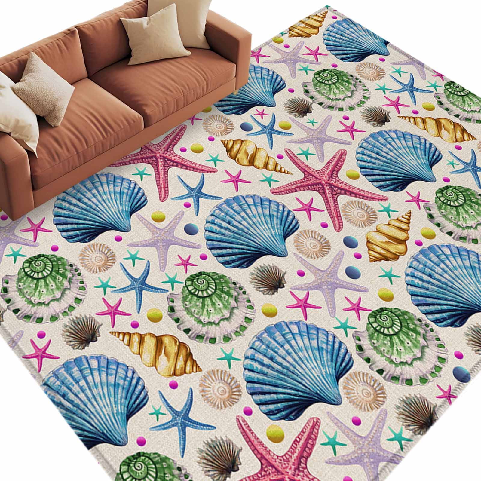 Area Rug 60×96in, Ocean Shell Conch Starfish Floor Carpet Living Room ...