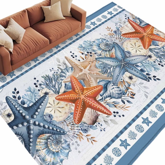 Area Rug 60×96in, Orange Blue Starfish Ocean Floor Carpet Living Room ...