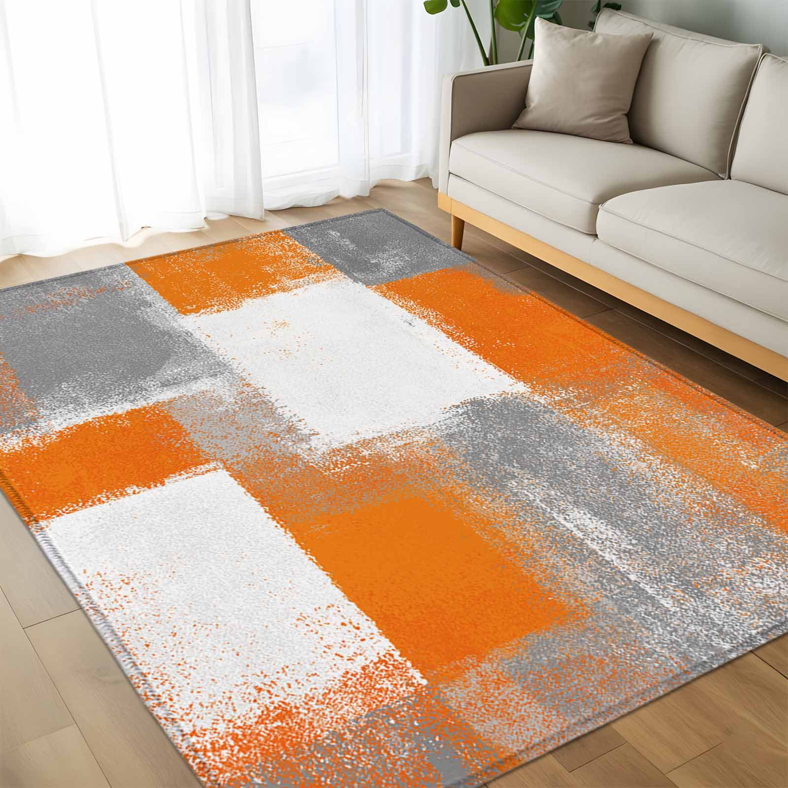Area Rug 60×96in, Orange Color Block Oil Painting Art Floor Carpet ...
