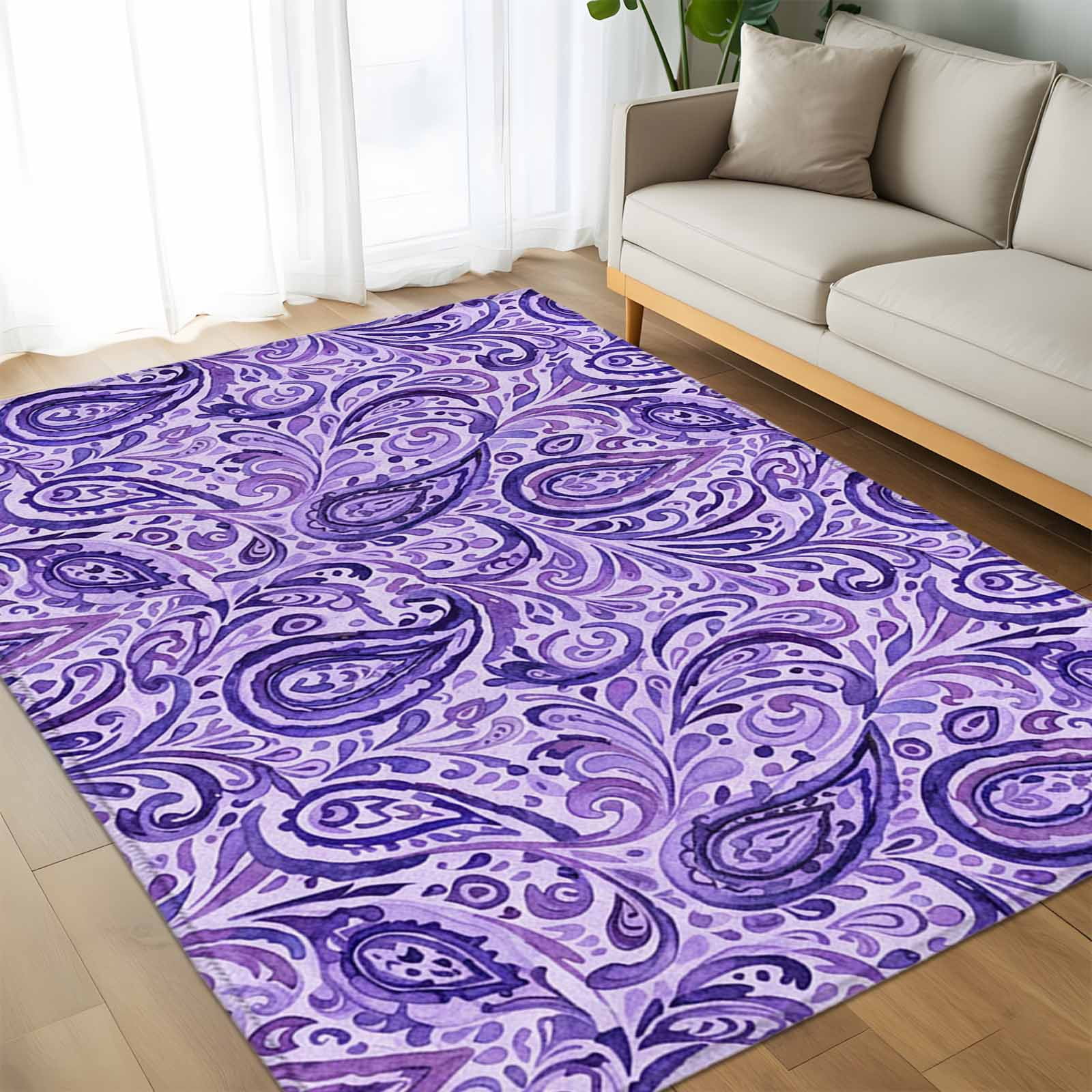 Area Rug 60×96in, Paisley Floral Vintage Ethnic Floor Carpet Living ...