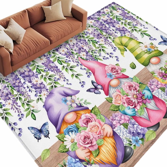 Area Rug 60×96in, Pink Dwarf Watercolor Embroidered Balls Floor Carpet ...