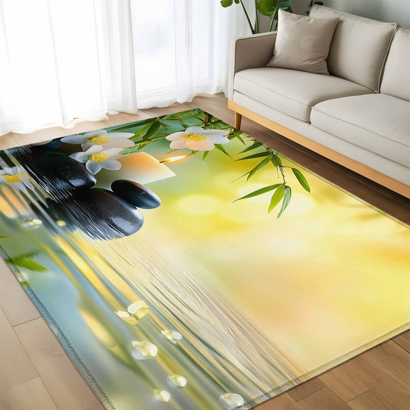 Area Rug 60×96in, Plumeria Flower Stones Lake Zen Meditation Floor ...