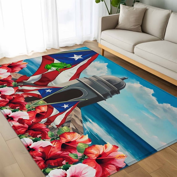 Area Rug 60×96in, Puerto Rico Flag Hibiscus Flower Floor Carpet Living ...