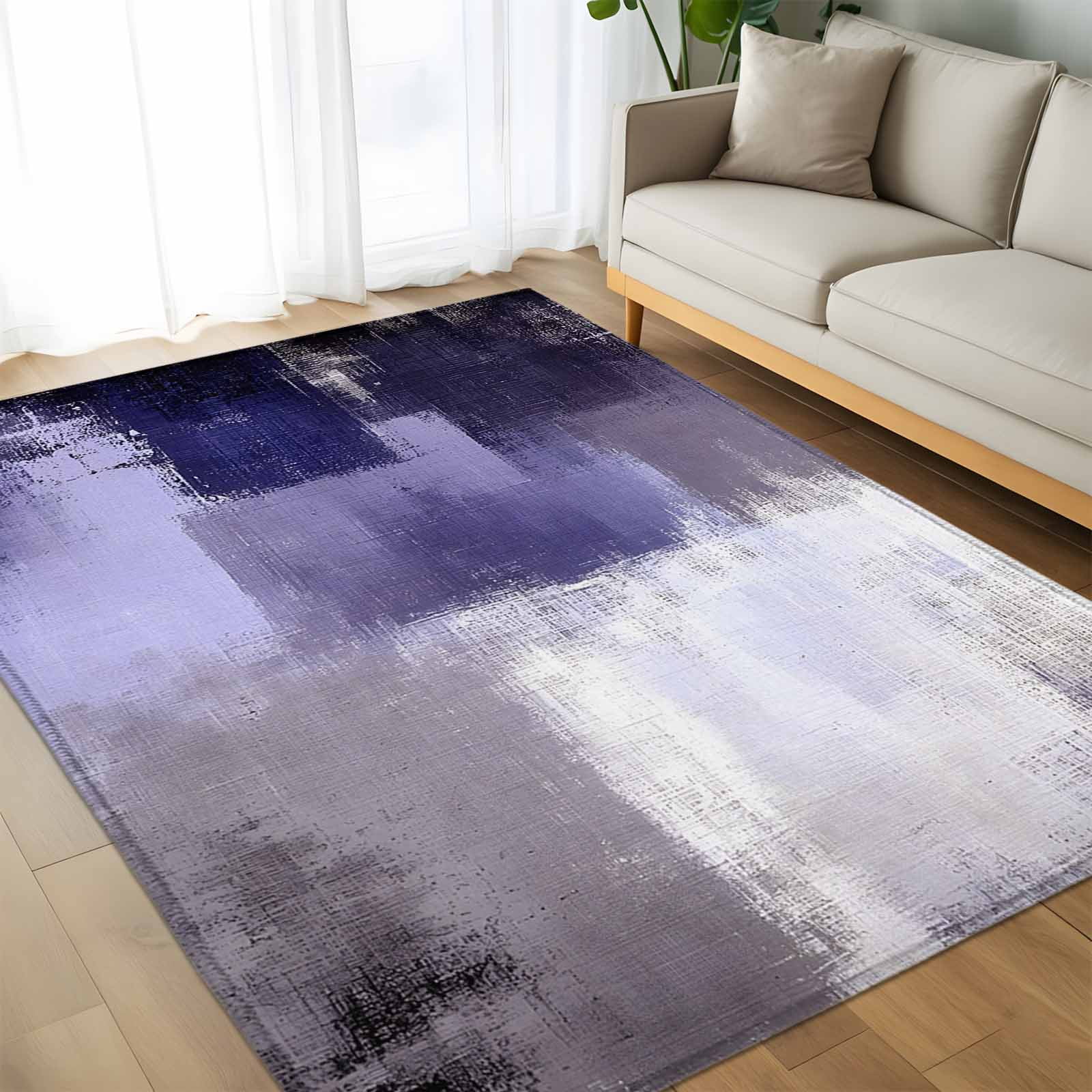 Area Rug 60×96in, Purple Gray Block Retro Art Floor Carpet Living Room ...