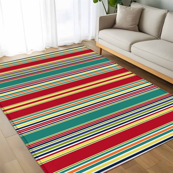 Area Rug 60×96in, Red Green Rainbow Gradient Stripes Floor Carpet ...