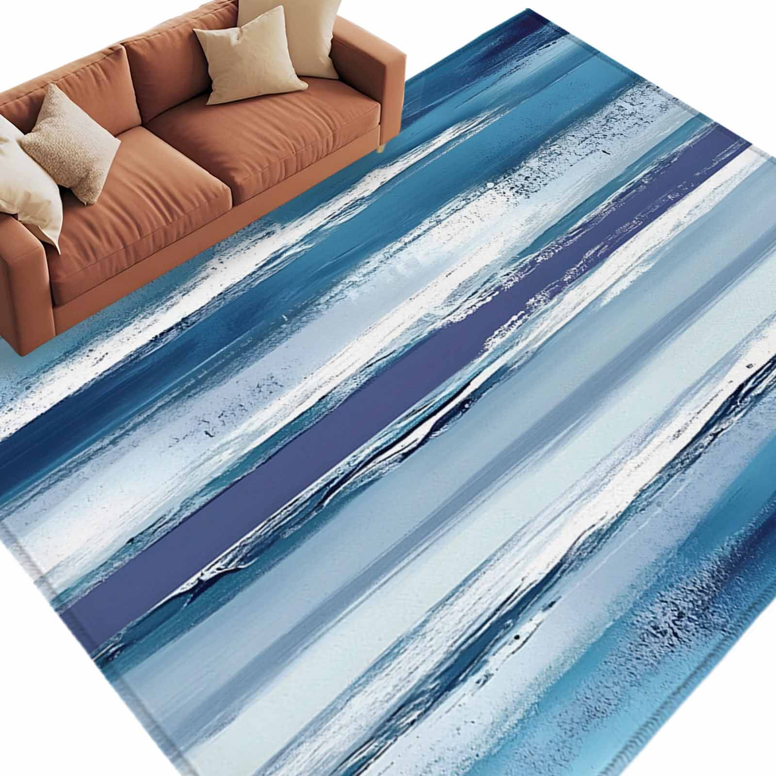 Area Rug 60×96in, Retro Abstract Ombre Blue Wave Floor Carpet Living ...