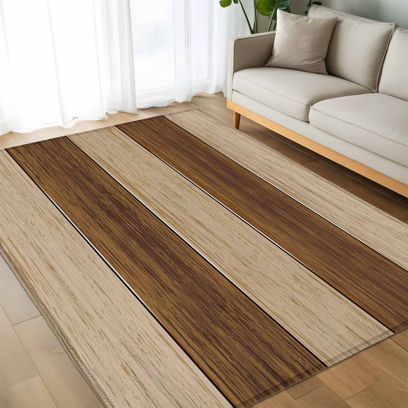 Area Rug 60×96in, Retro Country Brown Wooden Board Floor Carpet Living ...