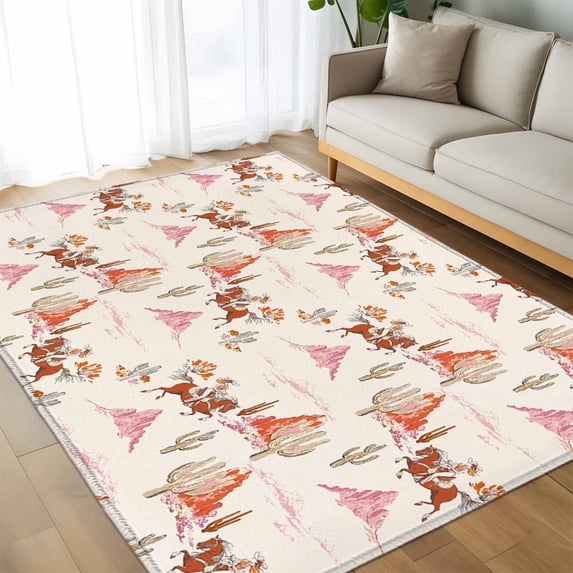 Area Rug 60×96in, Retro Western Ethnic Cowboy Cactus Floor Carpet ...