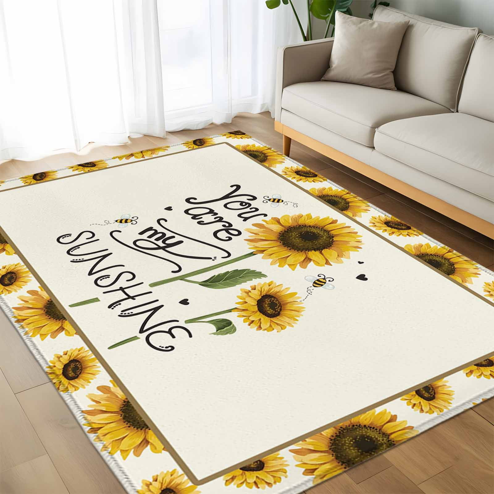 Area Rug 60×96in, SUNSHINE Sunflower Quotes Floor Carpet Living Room ...