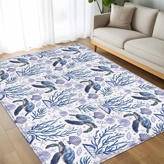 Area Rug 60×96in, Sea Turtle Shell Coral Seamless Floor Carpet Living ...