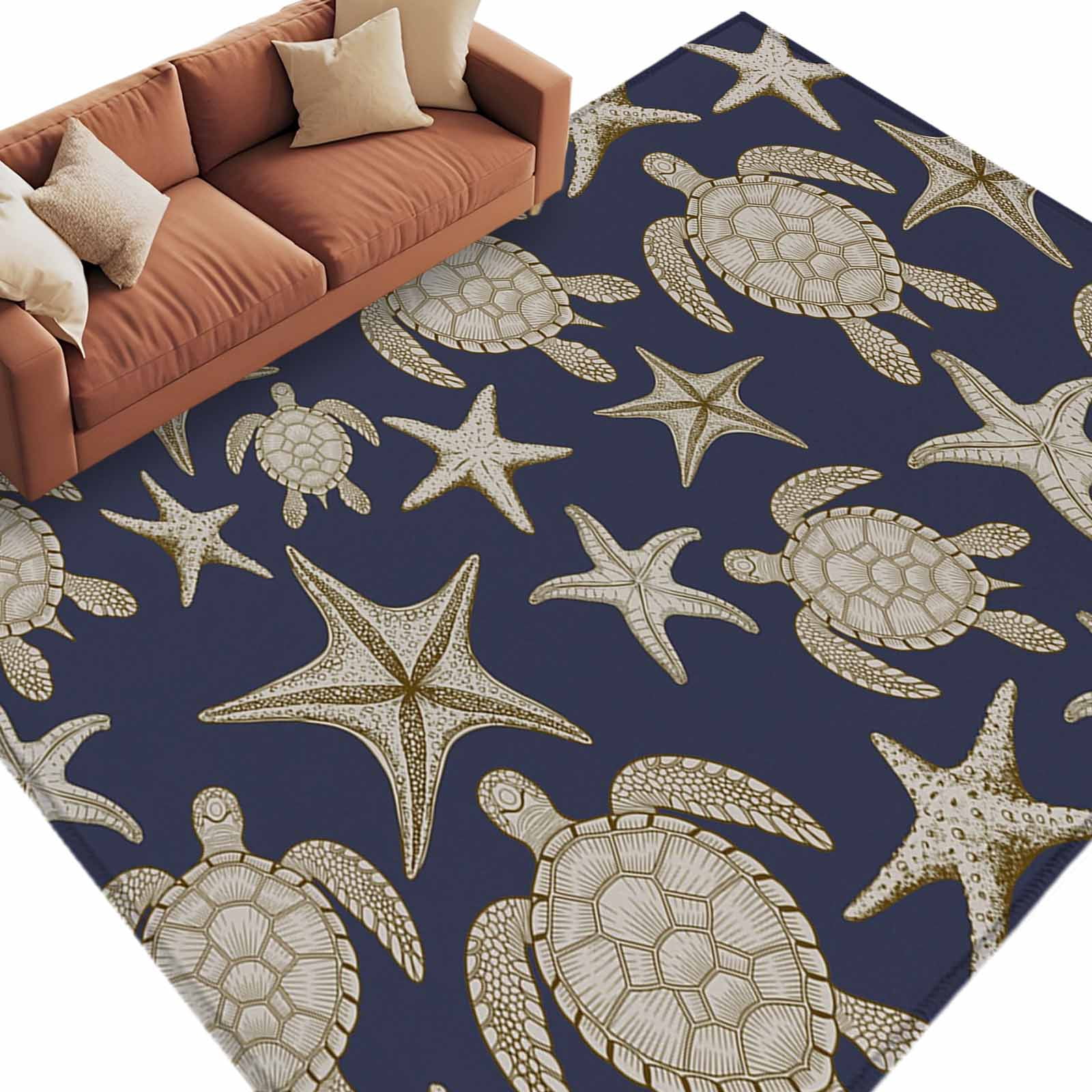 Area Rug 60×96in, Sea Turtles Sea Stars Floor Carpet Living Room Rug ...