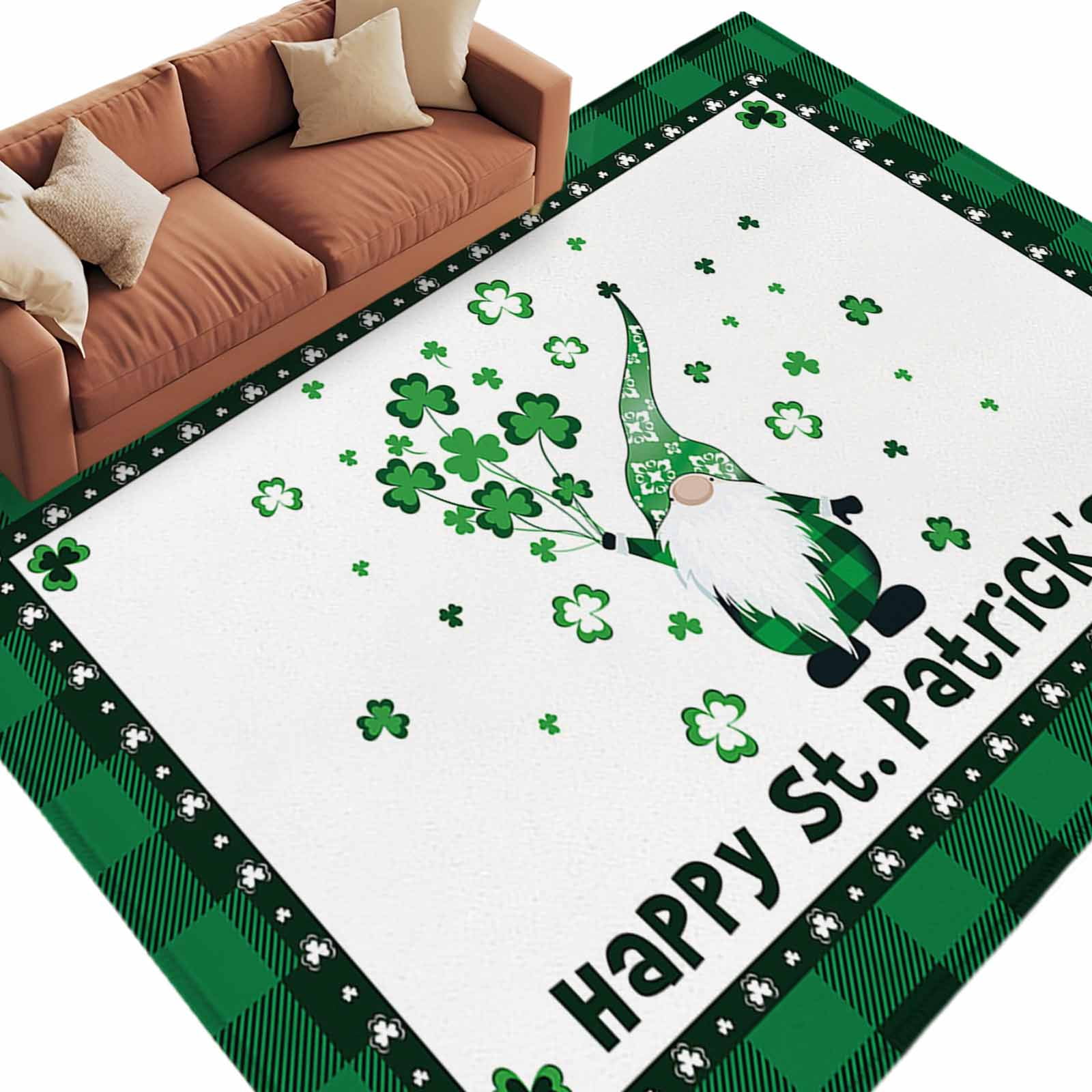 Area Rug 60×96in, St. Patrick's Day Dwarf Clovers Shamrock Floor Carpet ...