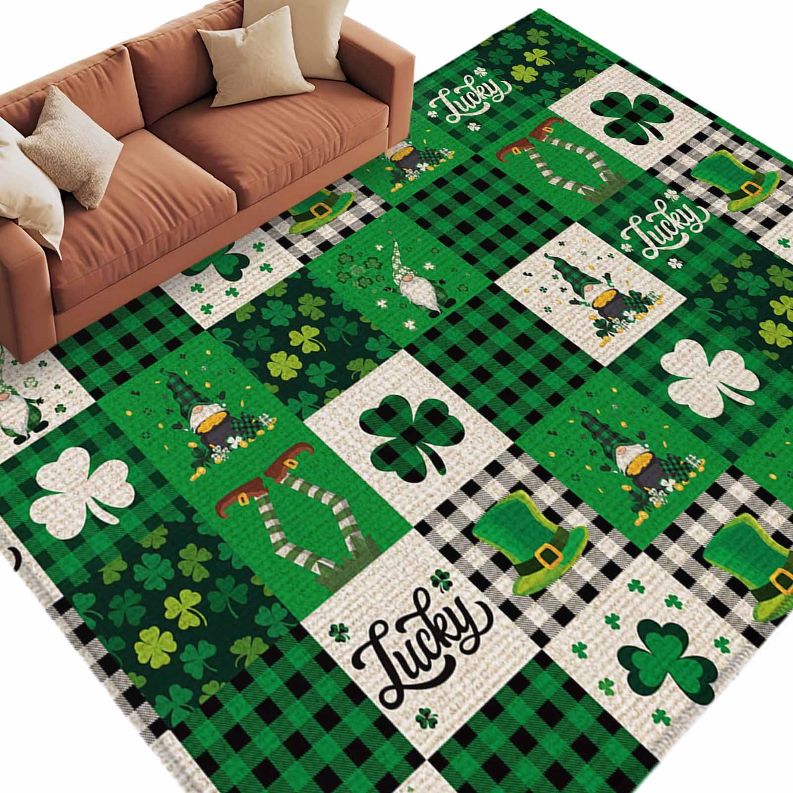 Area Rug 60×96in, St. Patrick's Day Lucky Dwarf Clovers Floor Carpet ...
