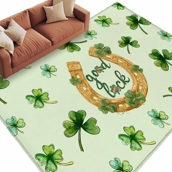 Area Rug 60×96in, St Patrick's Day Shamrock Leaf Horseshoe Floor Carpet ...